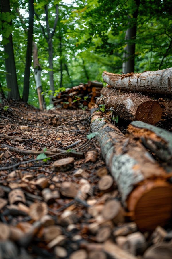 Cut Down Trees in the Forest. Selective Focus Stock Illustration ...