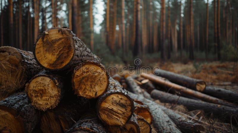 Cut Down Trees in the Forest. Selective Focus Stock Illustration ...