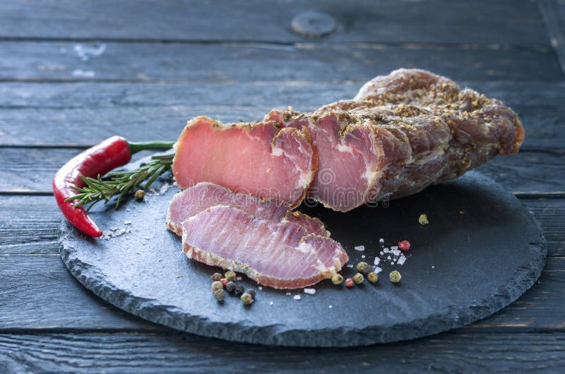 Cut Dry Meat. Dried Beef. Beef with Spices Stock Photo - Image of meat ...