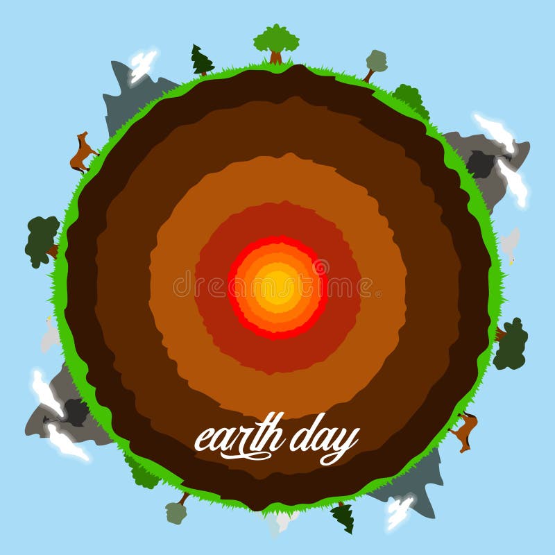 Cut Earth with Its Core and Landscapes Stock Vector - Illustration of ...