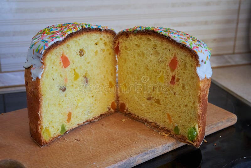 Cut Easter Cake with Candied Fruit,sweet Ukrainian Easter Cake Cut in ...