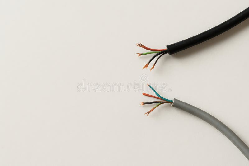 Cut Electrical Cables with Exposed Wires. Space for Text. Stock Image ...