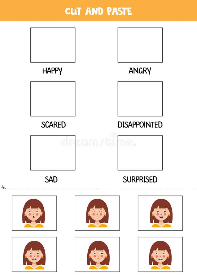 Cut Emotion Pictures and Paste Them into Right Boxes. Worksheet for ...