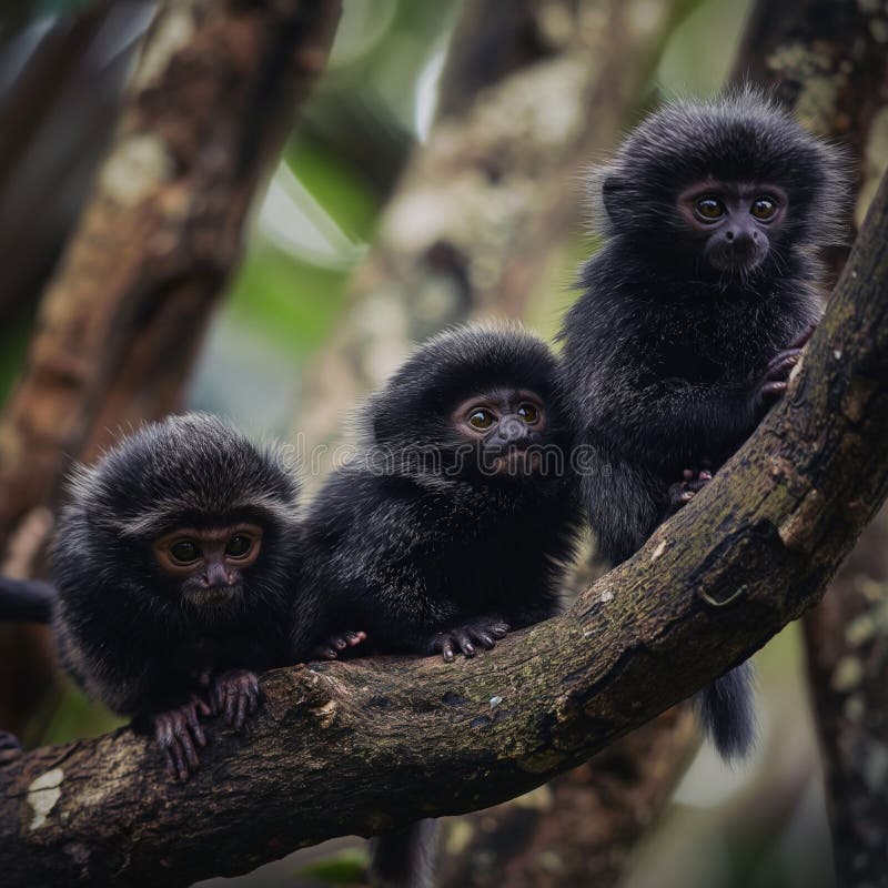 Cut Fluffy Monkeys on Trees, Close Up, Monkeys Hanging on the Tree ...
