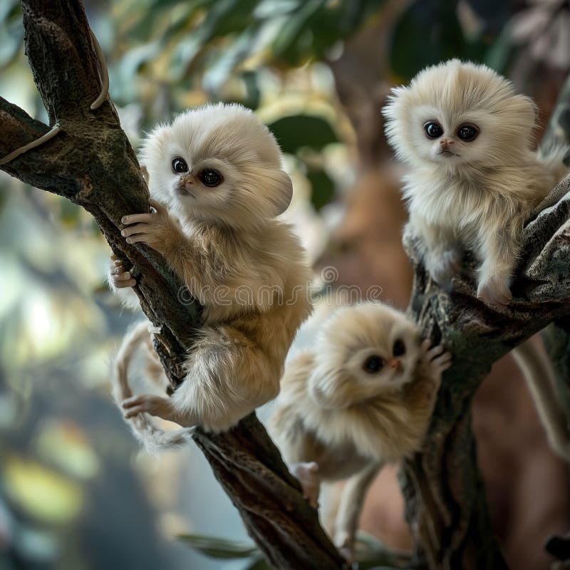 Cut Fluffy Monkeys on Trees, Close Up, Monkeys Hanging on the Tree ...