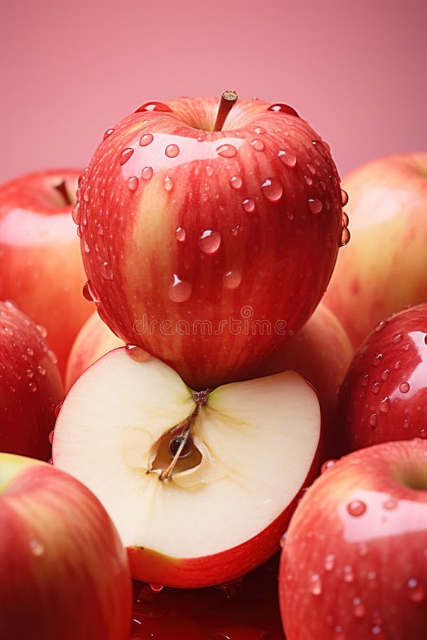 A Cut Fresh Red Apple is Placed in a Pile of Apples Stock Illustration ...