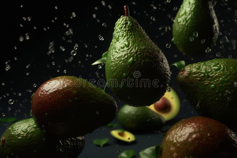 A Cut Fresh Ripe Green Avocado. Generative AI Stock Illustration ...