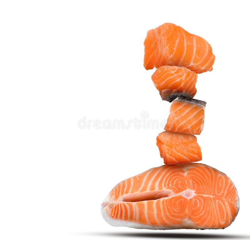 Cut Fresh Salmon Falling on White Background Stock Illustration ...