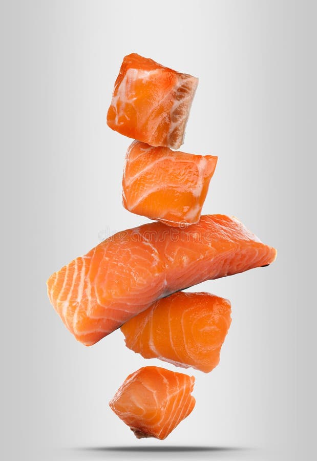 Cut Fresh Salmon Falling on White Background Stock Photo - Image of cooking, levitate: 275372732