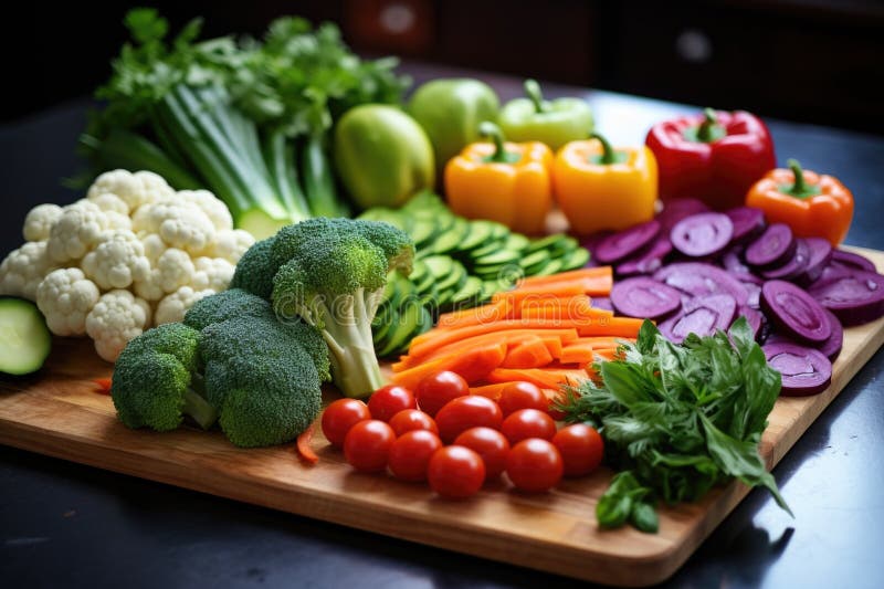 Cut Fresh Vegetables on a Chopping Board Stock Photo - Image of produce ...