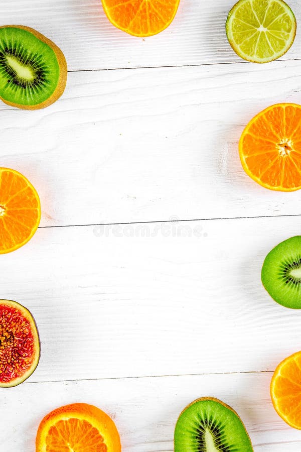 Cut Fruit Frame Design on White Background Top View Mockup Stock Image ...