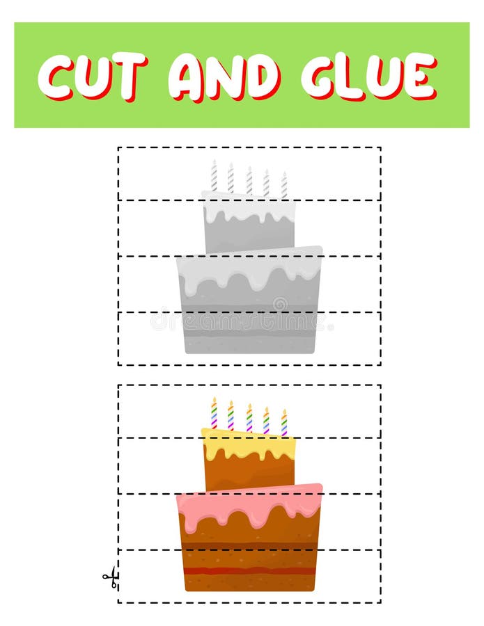 Cut and Glue Cake. Educational Children Game, Printable Worksheet ...