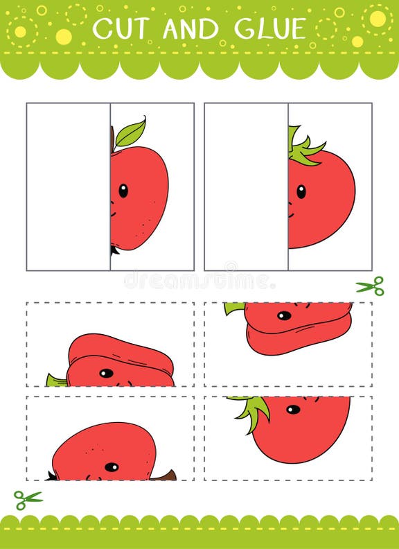 Cut and Glue. Vector Worksheet of Simple Game for Kids Stock Vector ...