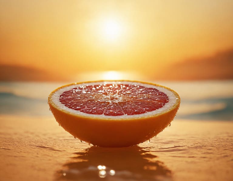 Cut Grapefruit, Fruit, Macro, Portrait. Fresh Grapefruit with Water ...