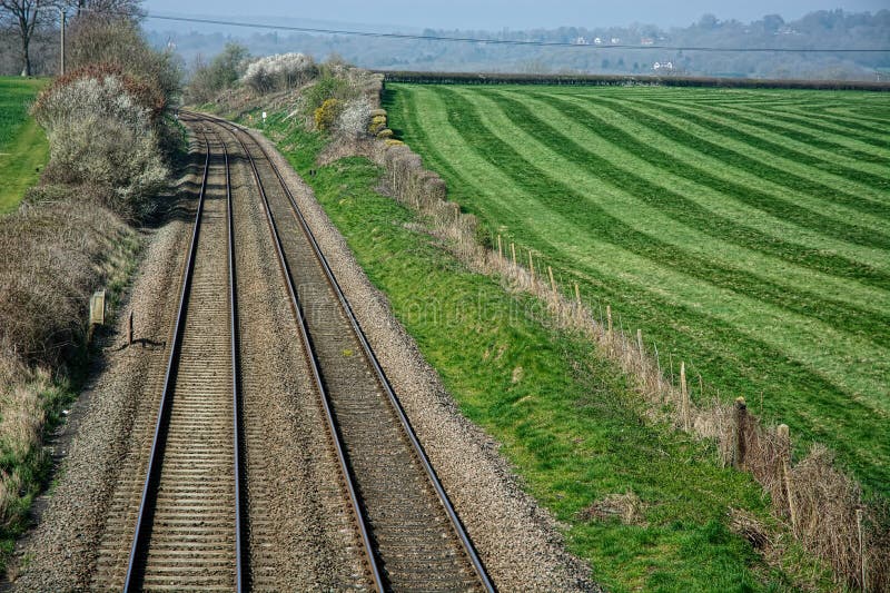 Train on Railway Track. Tilt Shift Stock Photo - Image of shift ...