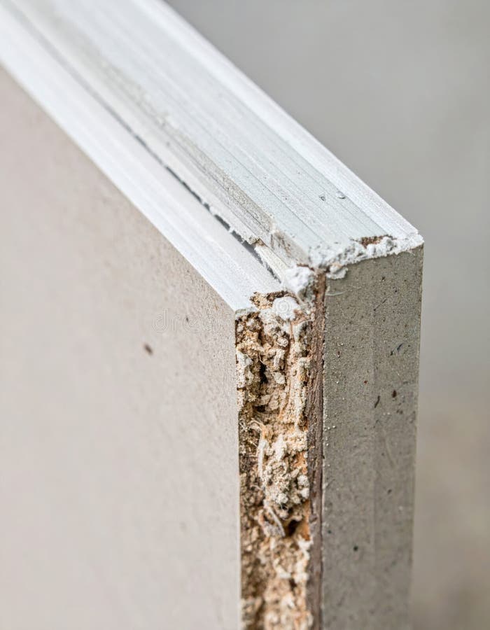 Cut Gray Drywall Corner with White Finishing Layer in a Construction ...