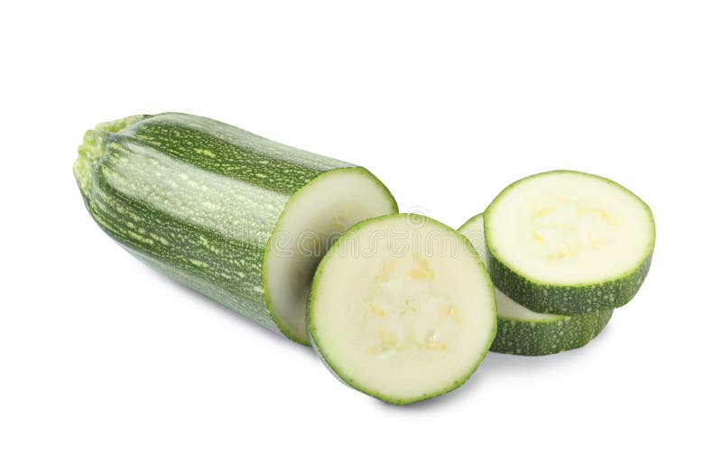 Cut Green Ripe Zucchini Isolated on White Stock Image - Image of ...
