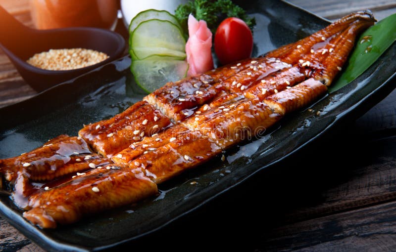 Cut grilled Japanese eel. stock image. Image of japanese - 117955151
