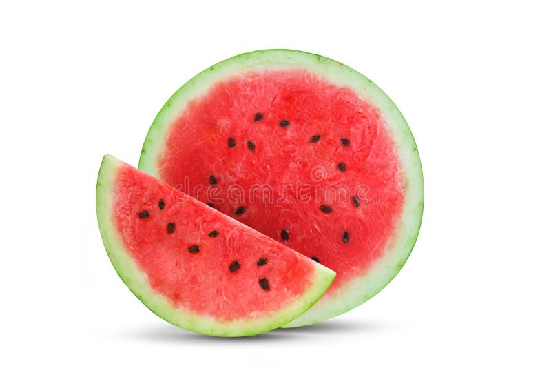 Cut in Half Fresh Watermelon and Slices of Watermelon Isolated on White ...