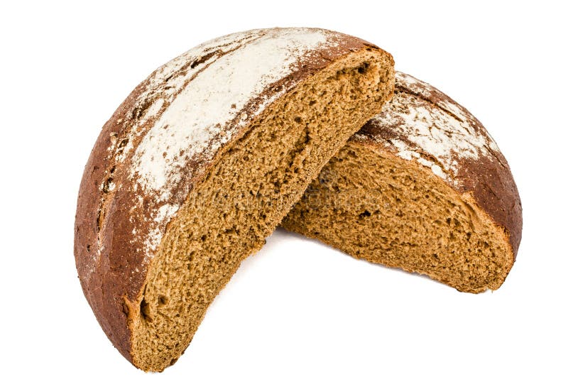 Cut in Half a Loaf of Fresh Bread, Isolated on White Background Stock ...