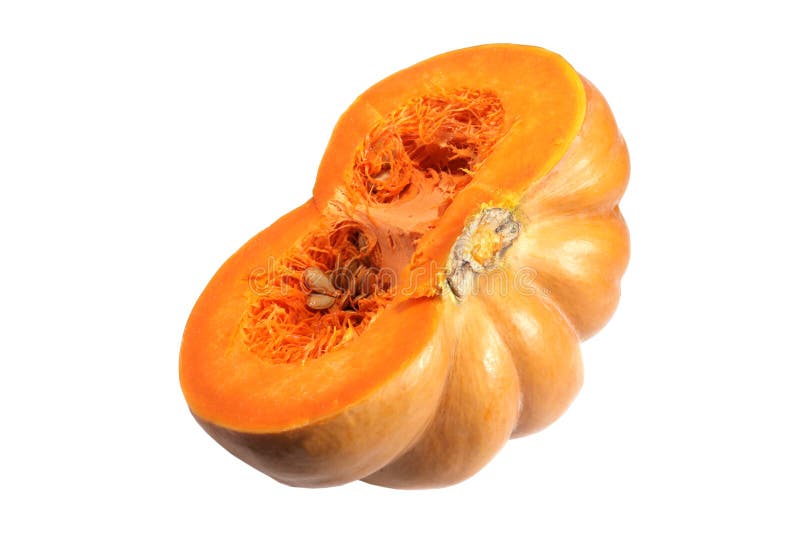 Cut in Half Orange Ripe Pumpkin Isolated on White Stock Image - Image ...