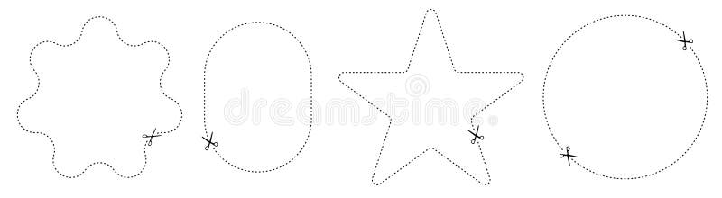 Cut Here Icon. Set of Scissors Cutting Shape, Paper Cut Here Icon with ...