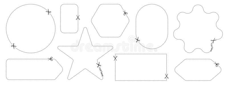 Cut Here Icon. Set of Scissors Cutting Shape, Paper Cut Here Icon with ...