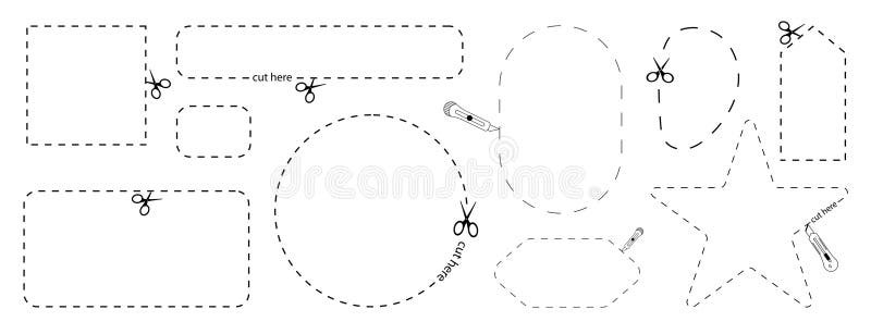 Cut Here Icon. Set of Scissors Cutting Shape, Paper Cut Here Icon with ...