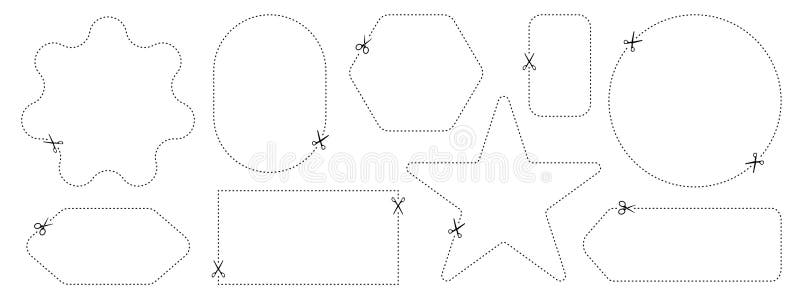 Cut Here Icon. Set of Scissors Cutting Shape, Paper Cut Here Icon with ...