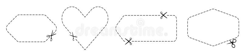 Cut Here Icon. Set of Scissors Cutting Shape, Paper Cut Here Icon with ...