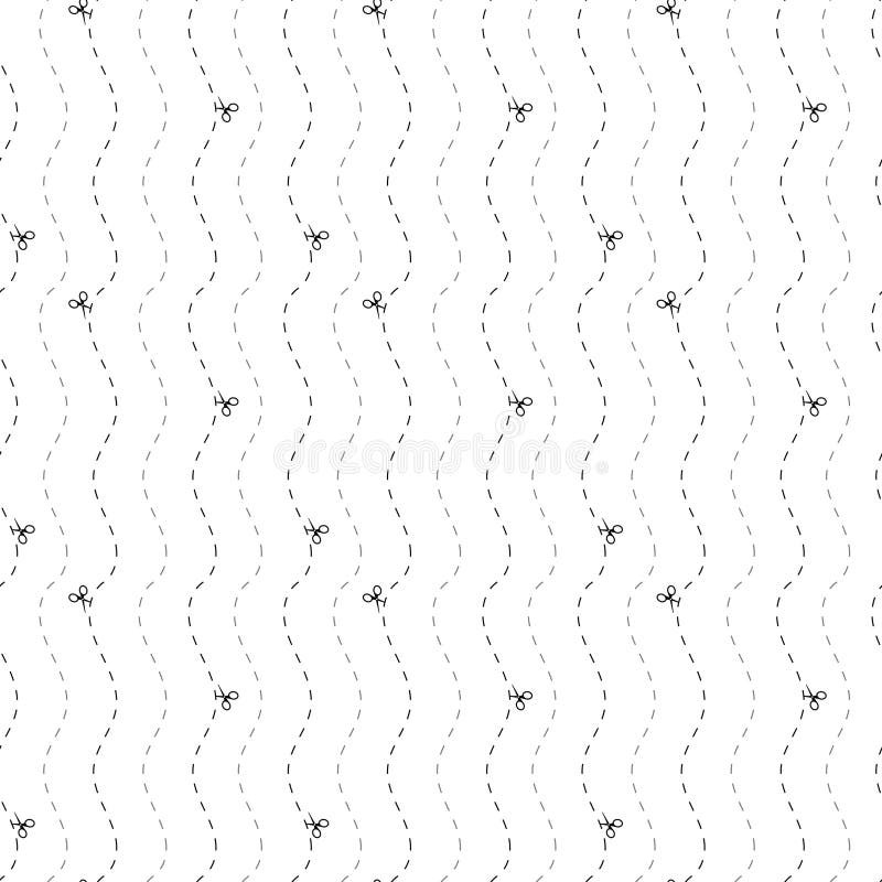 Cut Here Seamless Pattern. Vector Scissors with Dotted Lines, Paper Cut ...