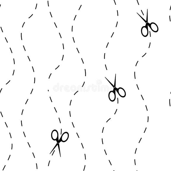 Cut Here Seamless Pattern. Vector Scissors with Dotted Lines, Paper Cut ...