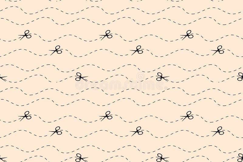 Cut Here Seamless Pattern. Vector Scissors with Dotted Lines, Paper Cut ...