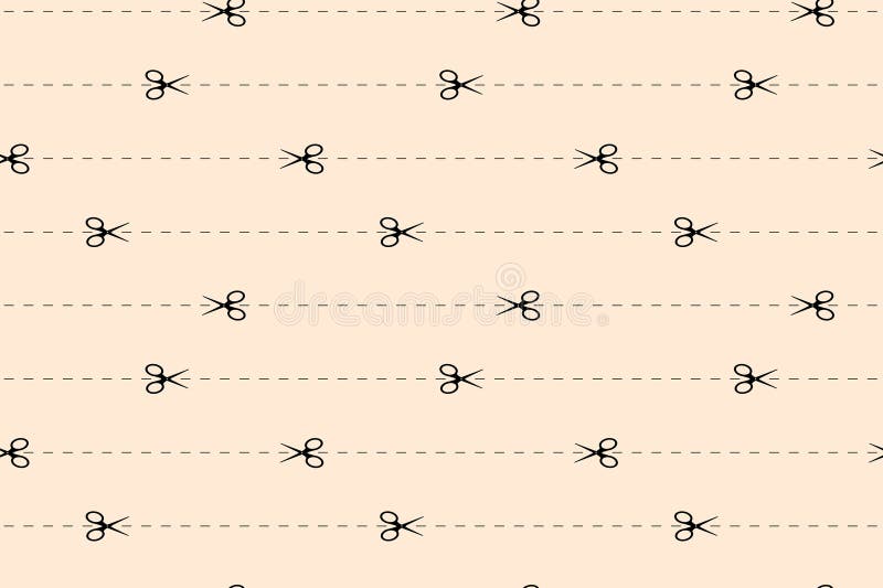 Cut Here Seamless Pattern. Vector Scissors with Dotted Lines, Paper Cut ...