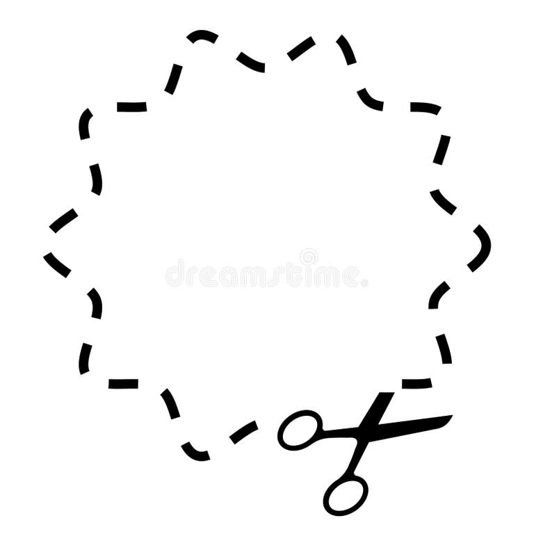 Cut Here Symbol with Scissors and Dashed Line Circle Stock Vector ...