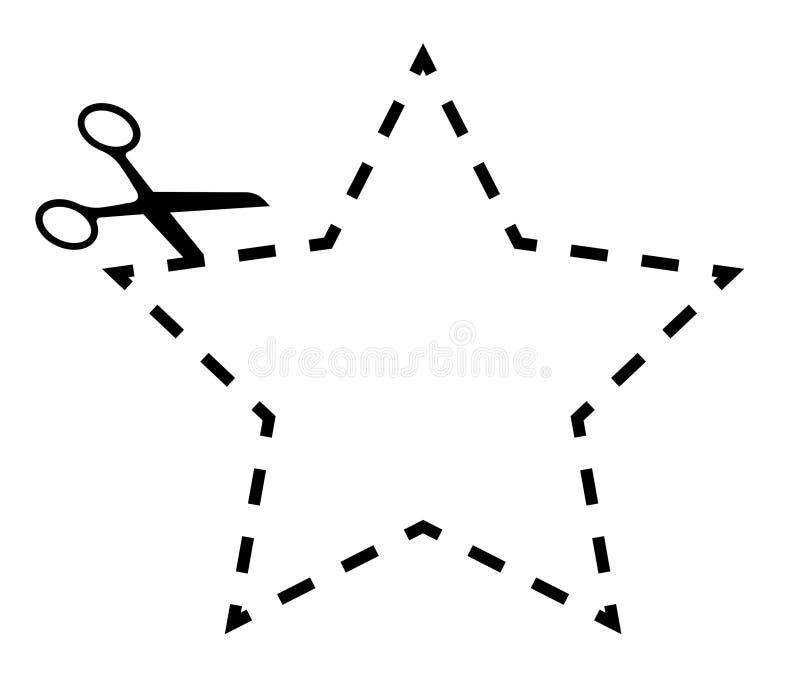 Cut Here Symbol with Scissors Star Shape Stock Vector - Illustration of ...