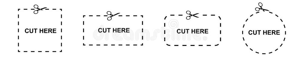 Cut Here Vector Icon Set. Dotted Lines and Scissors Stock Vector ...