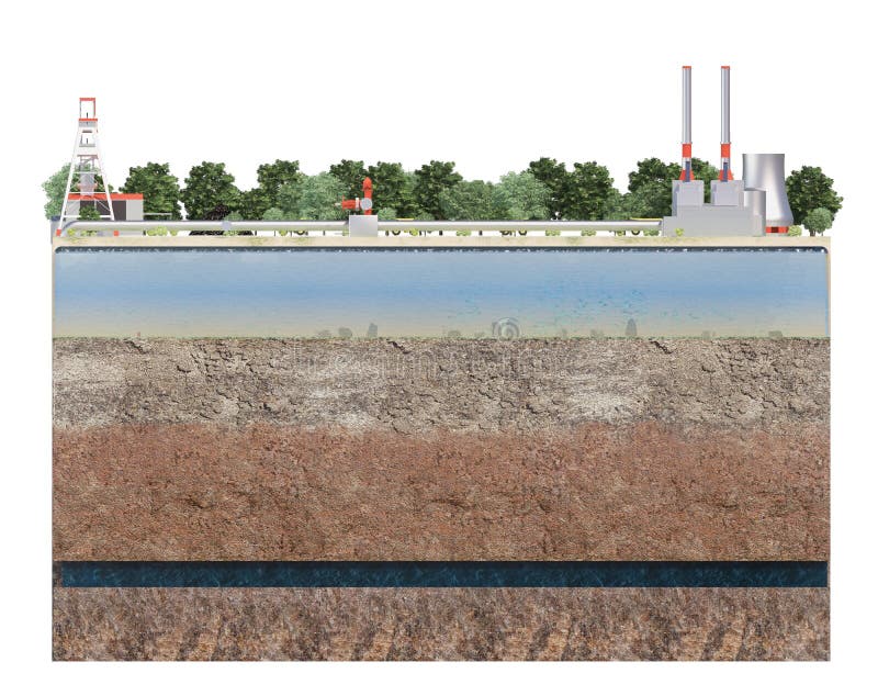 Cut of Layers of Earth with Water with Industry Stock Illustration ...