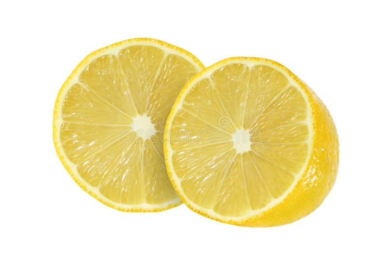 Lemon Cut into Two Round Pieces Isolated on White Background with ...