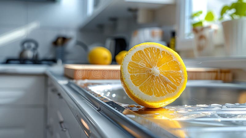 Cut Lemon Kitchen Countertop Bright Sunlight Stock Photos - Free ...