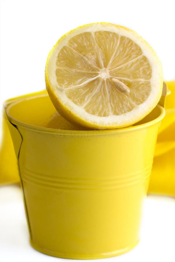 Cut Lemon in a Small Yellow Bucket Stock Photo - Image of lemonade ...