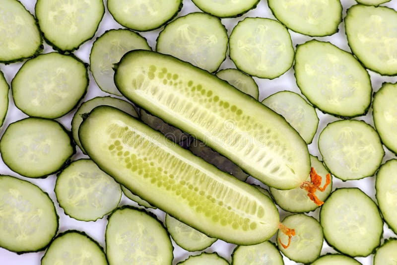 Cut Lengthwise Cucumber Background Sliced Stock Photos - Free & Royalty ...