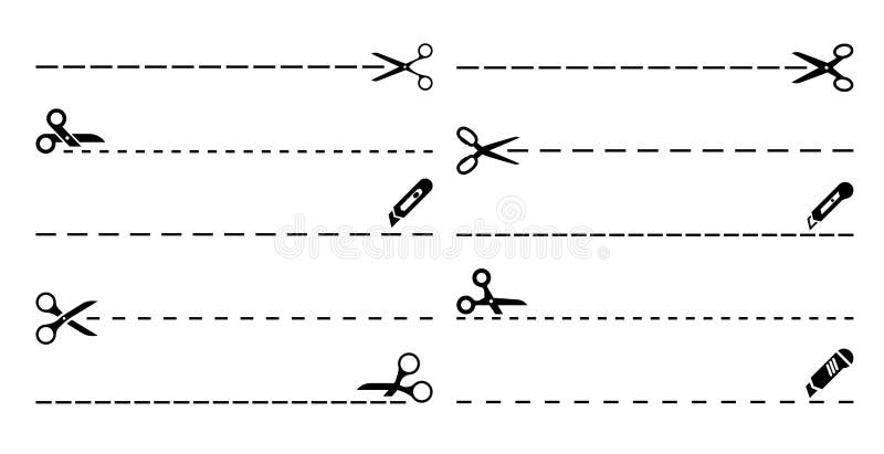 Cut Lines, Scissors, Cutter and Knife Cutting Line Stock Vector ...