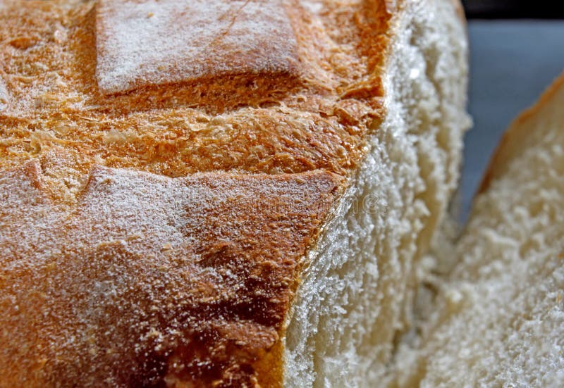 Cut a Loaf of White Round Bread. Fresh Village Bread Stock Image ...