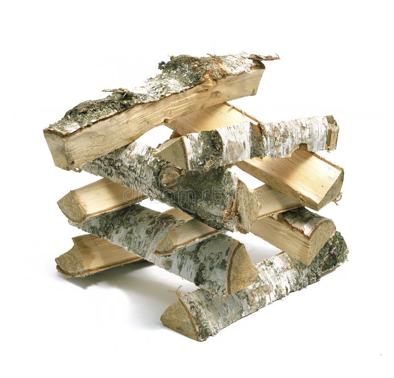 Cut Log Fire Wood from Birch-tree. Isolated on White. Stock Photo ...