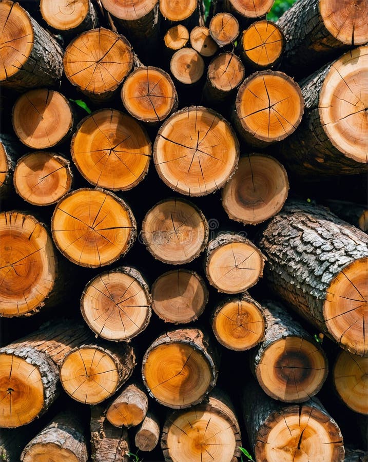 Stacked Logs in a Forest with Greenery in the Background, Forest Damage ...