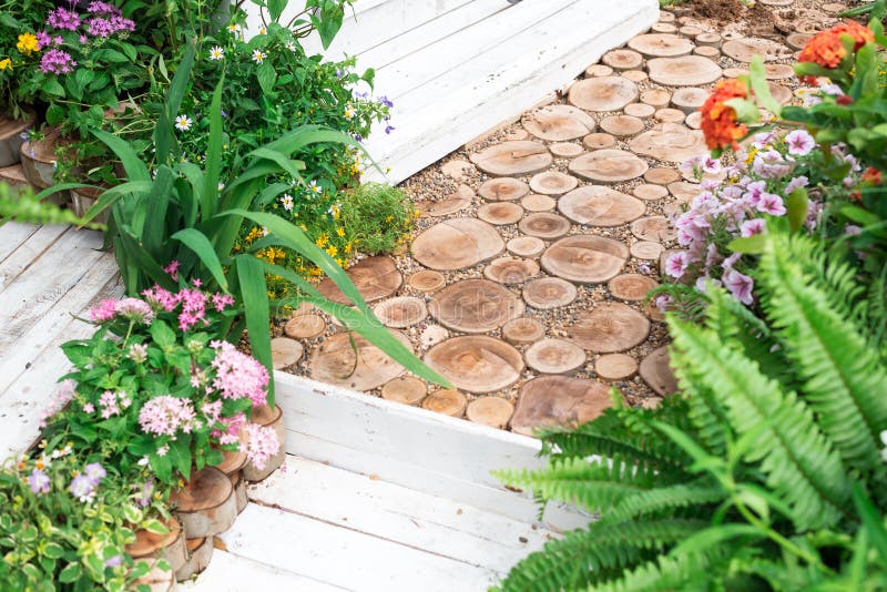 Cut Logs, Path, Garden Decorative Stock Photo - Image of outdoor ...