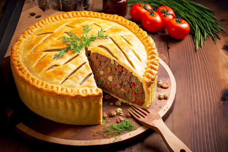 Cut Meat Pie Stuffed with Meat and Vegetables Stock Illustration ...