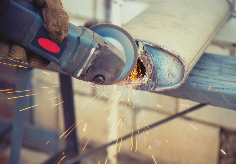 Cut Metal Repair Machine Muffler. Selective Focus Stock Photo - Image ...