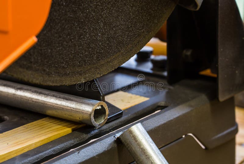 Cut Off Saw Finished Cutting Pipe Stock Image - Image of tool, hand ...
